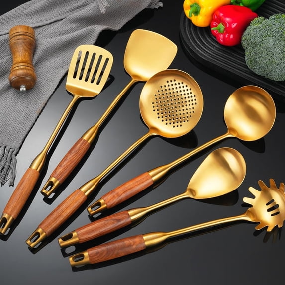 NIITAWH Gold Kitchen Utensils Set, 6 Piece Stainless Steel Cookware ...