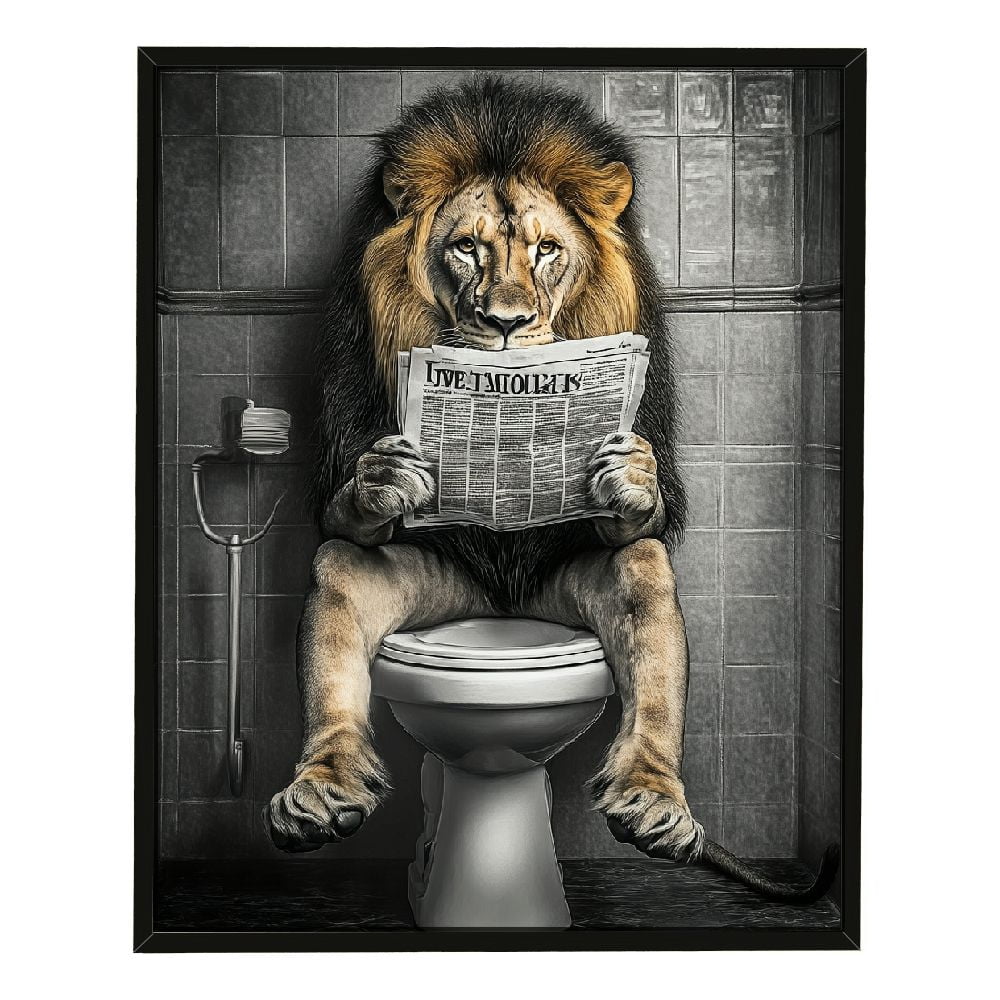 NIJIAN Funny Lion Wall Art - Lion On Toilet Wall Art - LargeLion ...