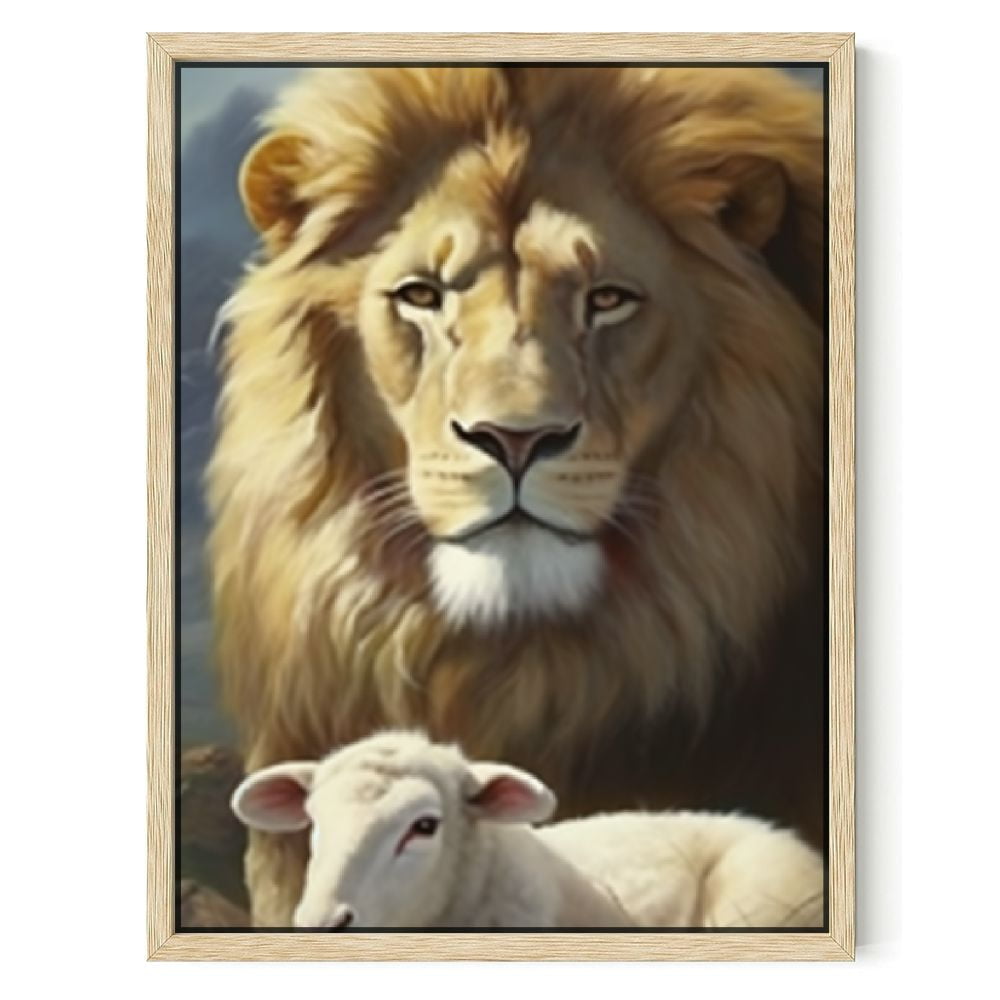 NIJIAN Lion and Lamb Wall Art Christian Religious Pictures Canvas Wall ...