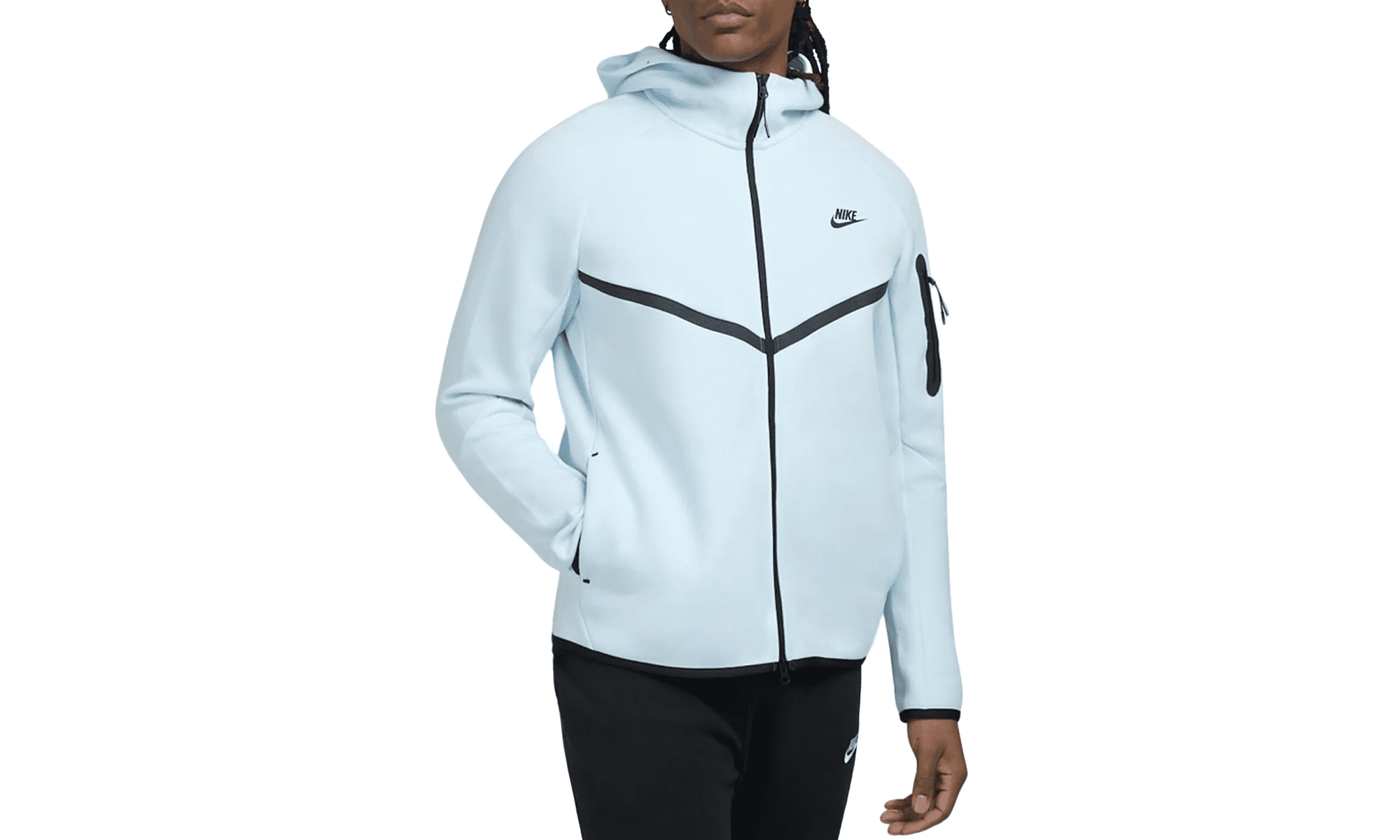 NIKE MENS Tech Full-zip Fleece Windrunner Hoodie "GLACIER BLUE / BLACK ...