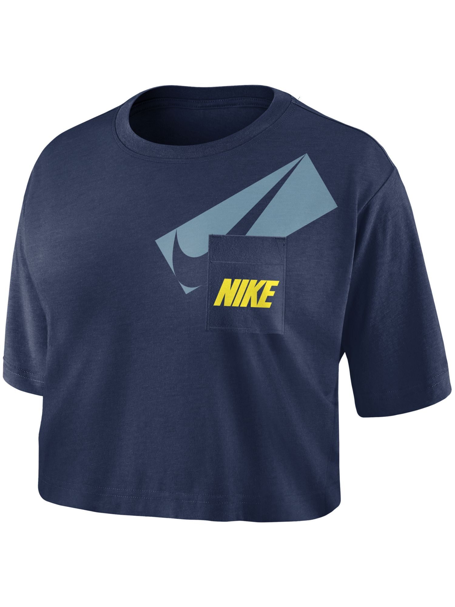 NIKE Womens Navy Stretch Ribbed Pocketed Cropped Logo Graphic Short ...