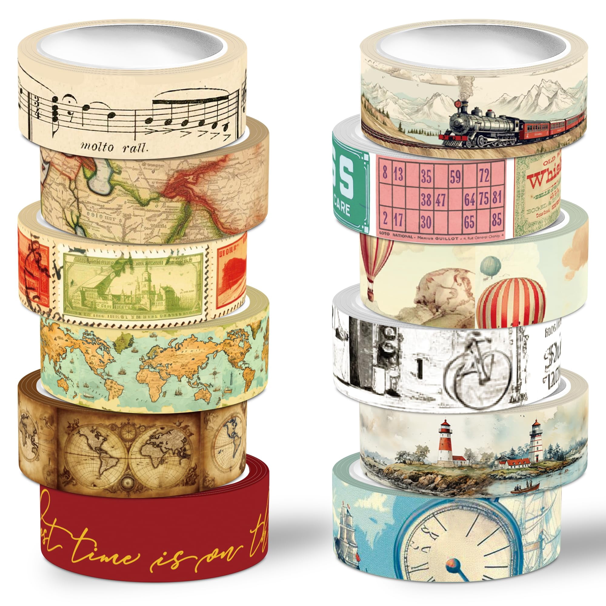 NIKOMIE Vintage WashiTRDN Tape Set,12 Rolls World Travel Navigation Map ...