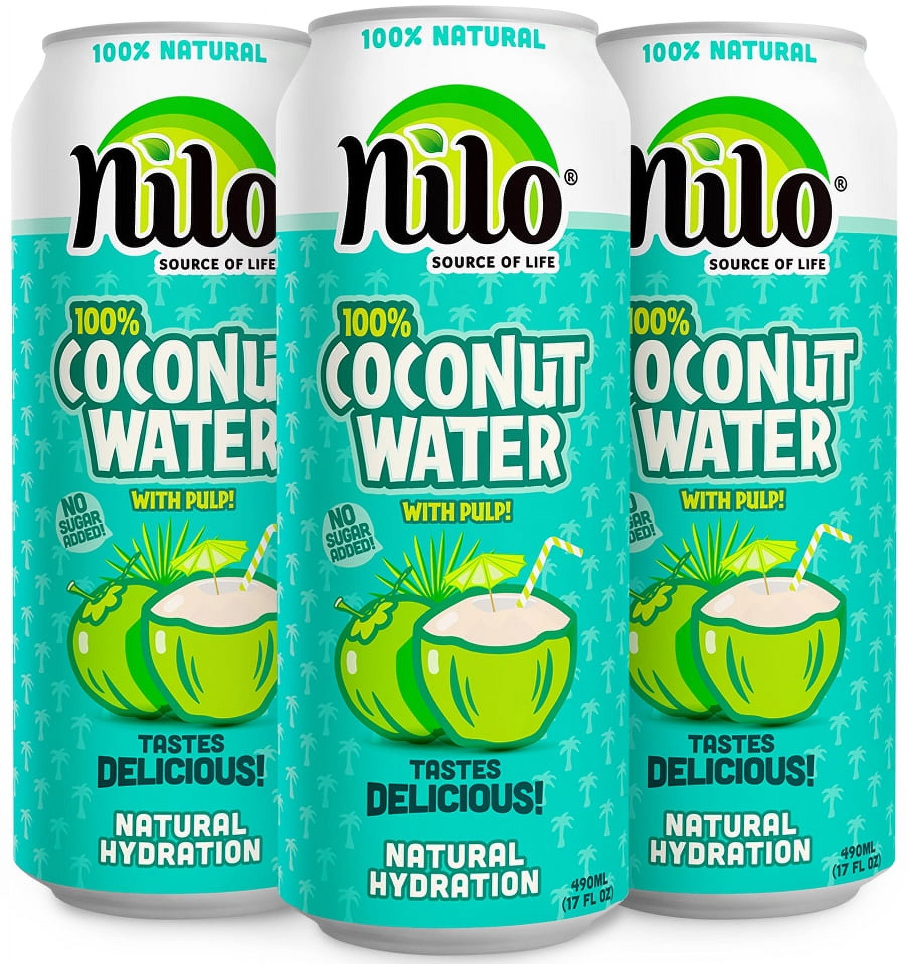 NILO 100% Pure Coconut Water with Pulp, Hydrating Electrolyte Drink, 16 ...