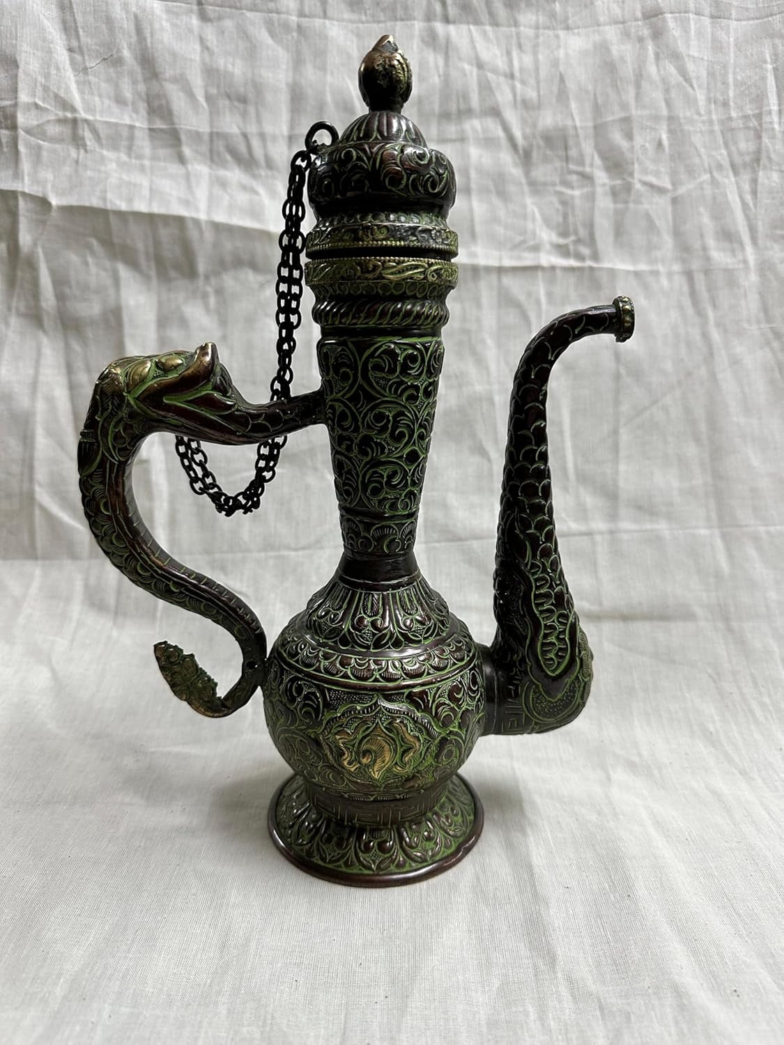 NIM Brass Green Antique Finish Long Neck KettleTEAPOT Very BEAUTIFIL ...