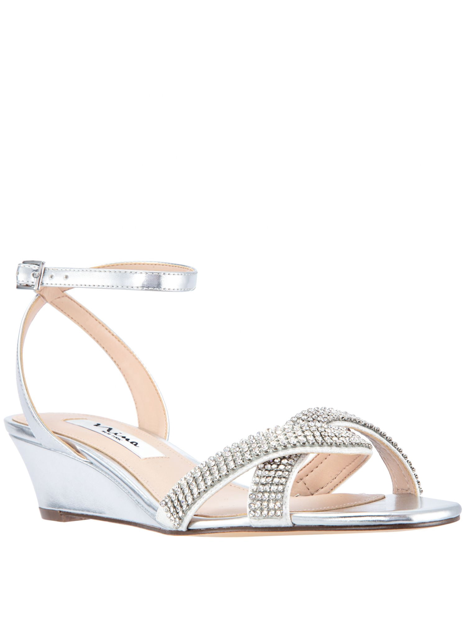 NINA Womens Silver Adjustable Ankle Strap Twisted Strap Crisscross ...