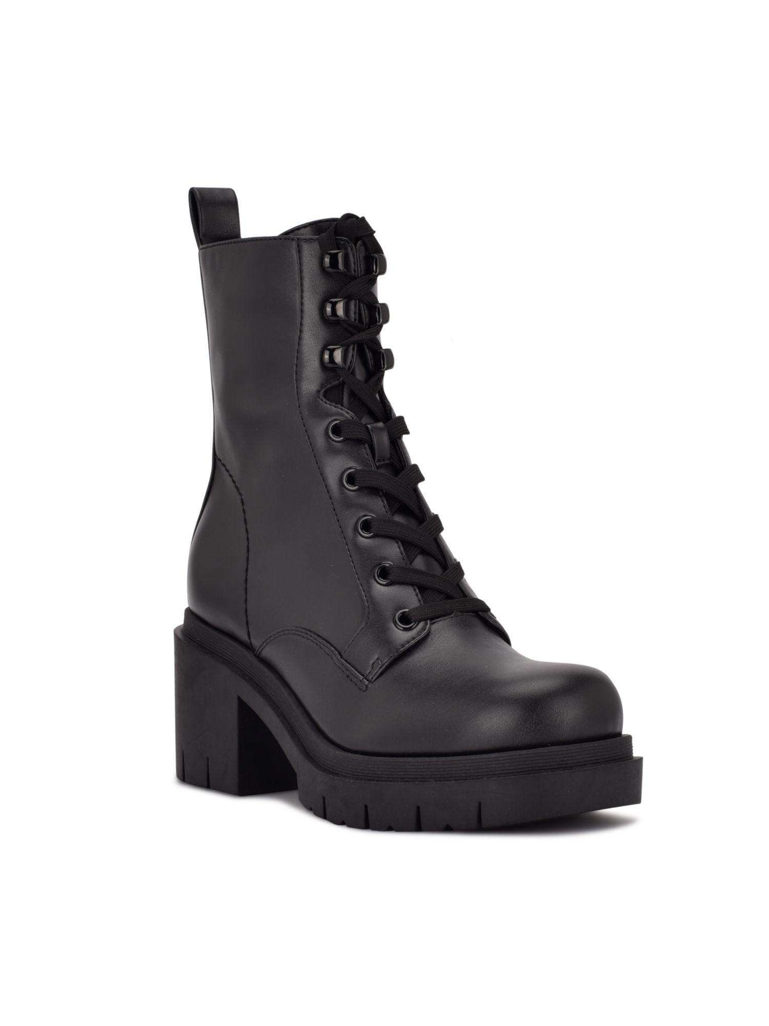 NINE WEST Womens Black Lace-Up Front Heel Pull-Tab Padded Juna Round ...