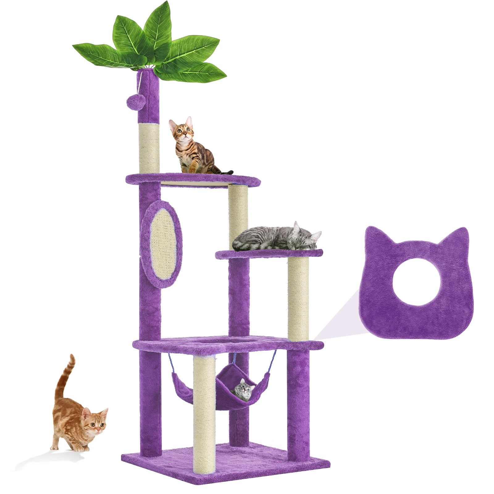 NINESHI 61" Cat Tree for Indoor Cats with Green Leaves, Multi-Level ...