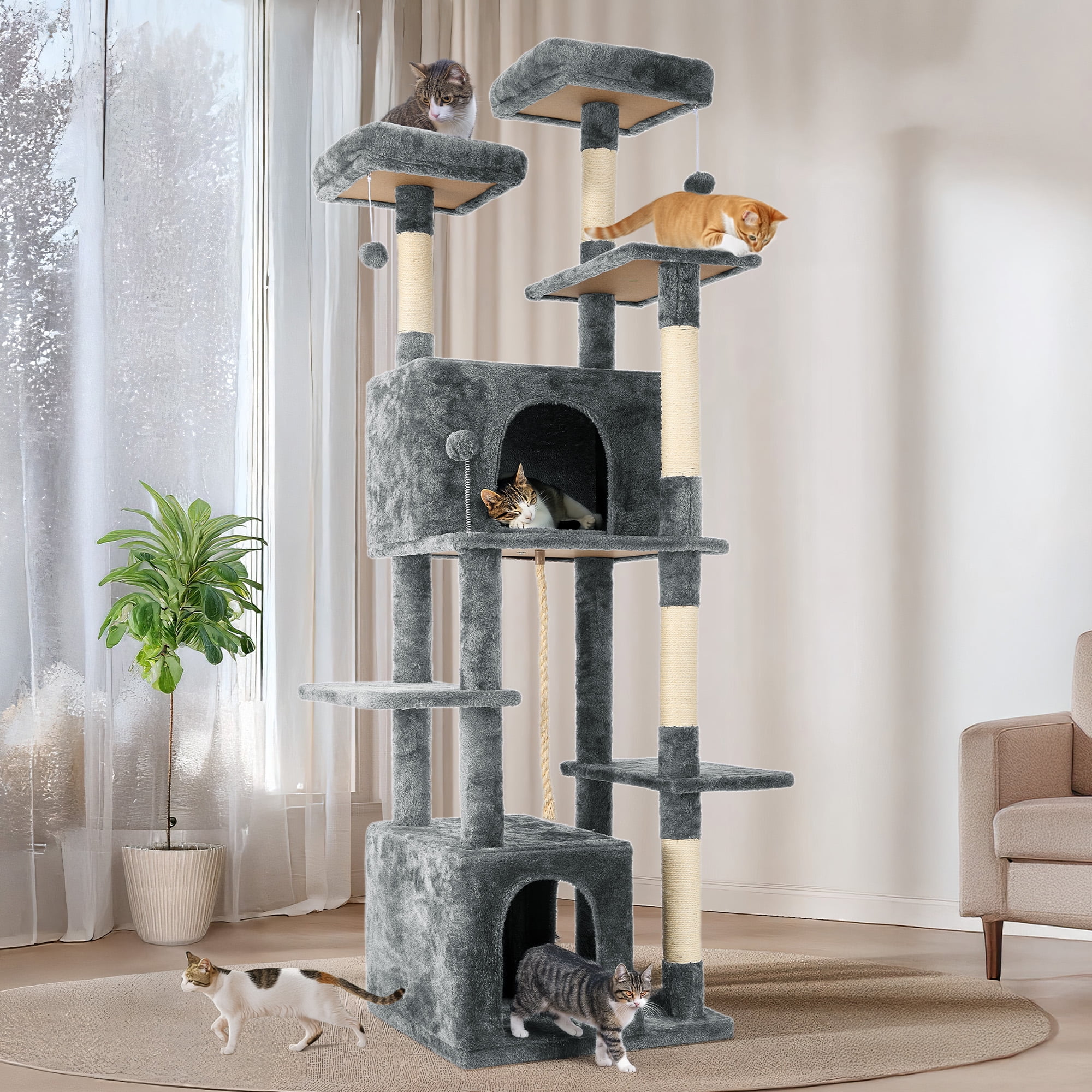 NINESHI 69'' Indoor Cat Tree Tower with Multiple Levels, Sisal ...