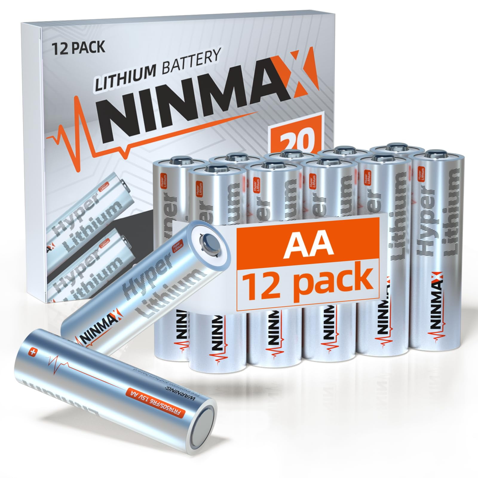 NINMAX® Lithium AA Batteries 12 Pack, 3500mAh 1.5V Longest Lasting Bulk ...