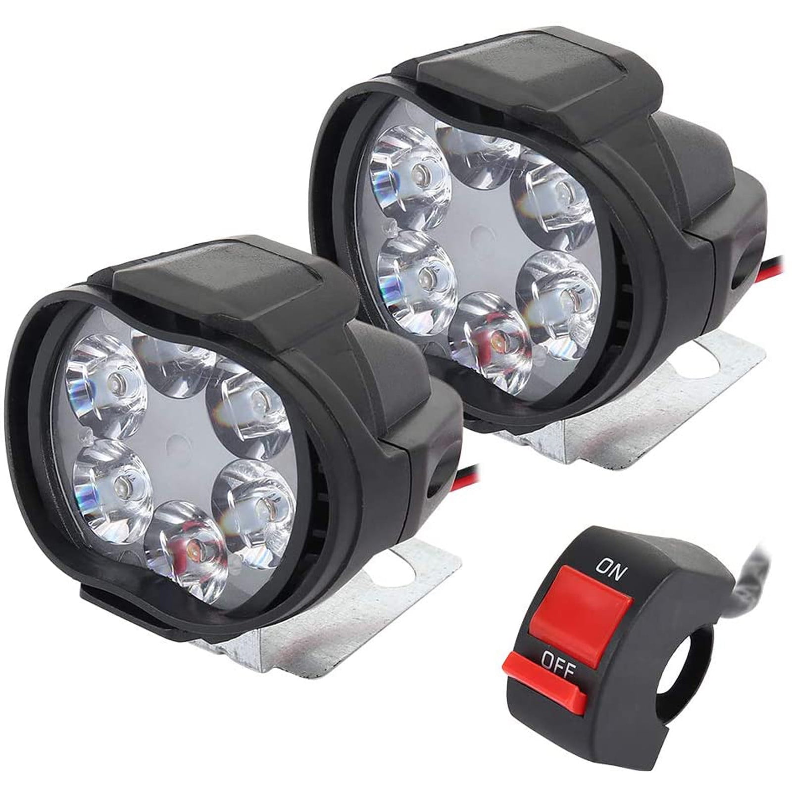 NINSEN 2 Pcs Universal Motorcycle Headlight Waterproof 6 LED Motorcycle ...