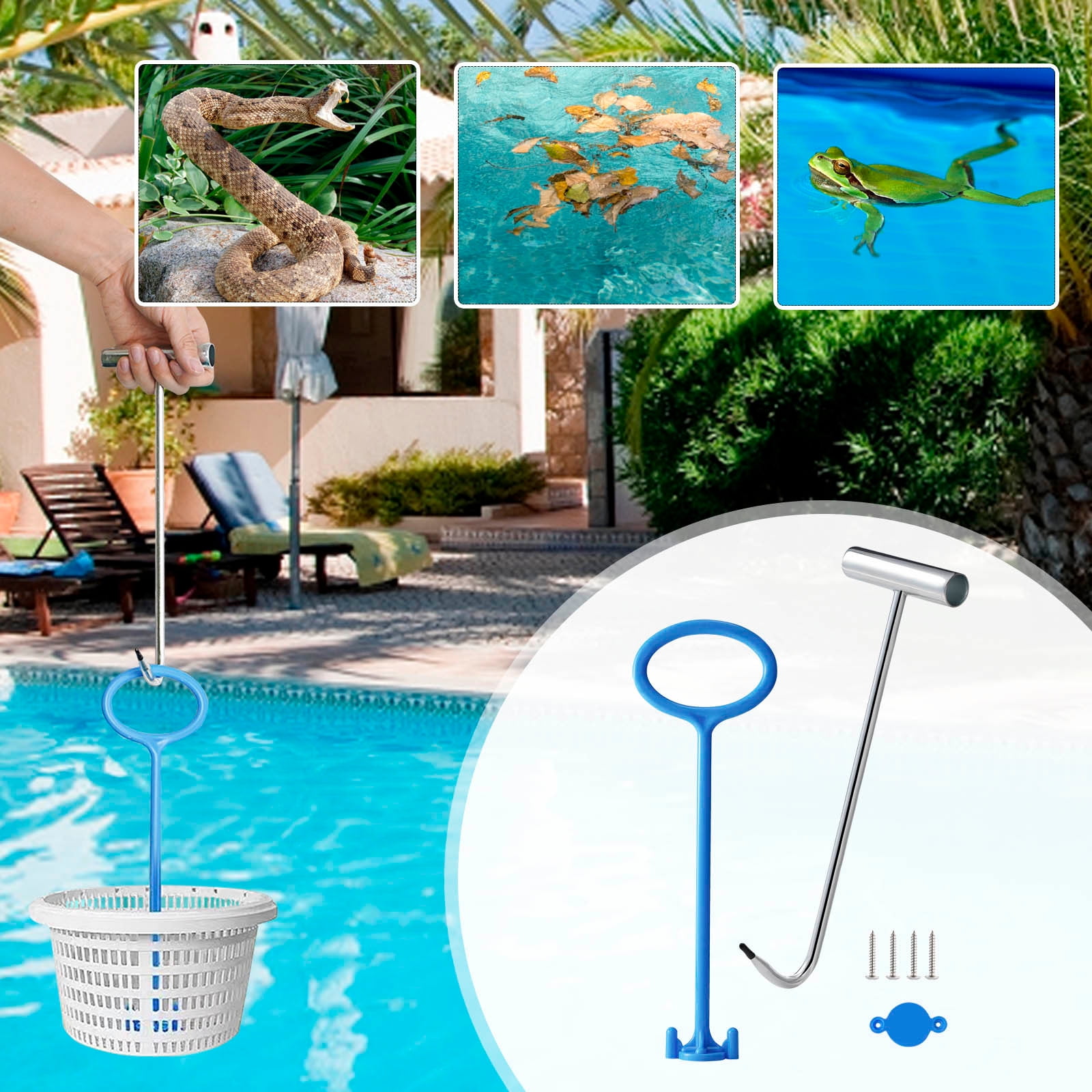 NINSEN Pool Skimmer Basket Handle,Universal Skimmer Basket Hook,Pool ...