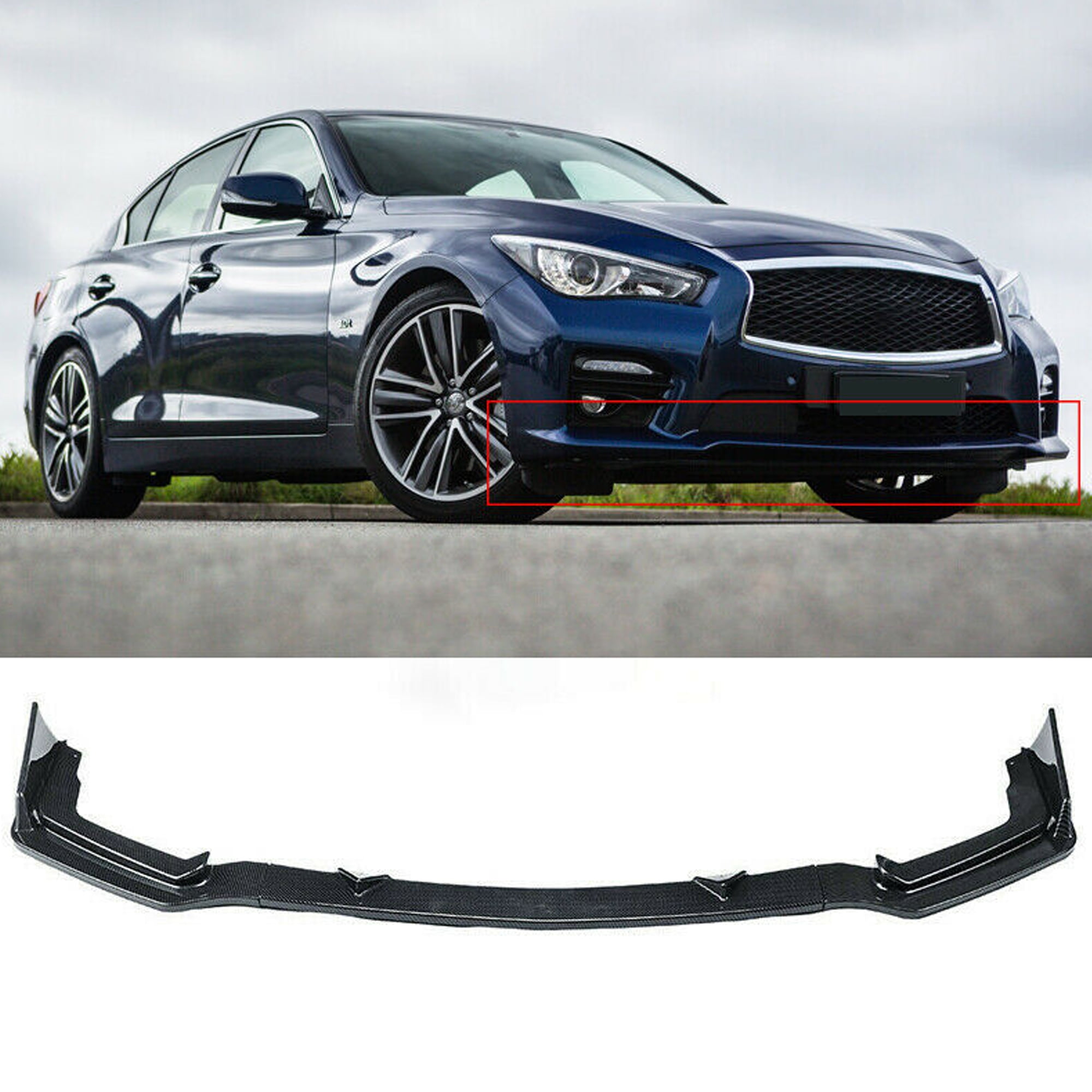 NINTE Front Bumper Lip For 2014-2017 Infiniti Q50 Sport Spoiler Carbon ...