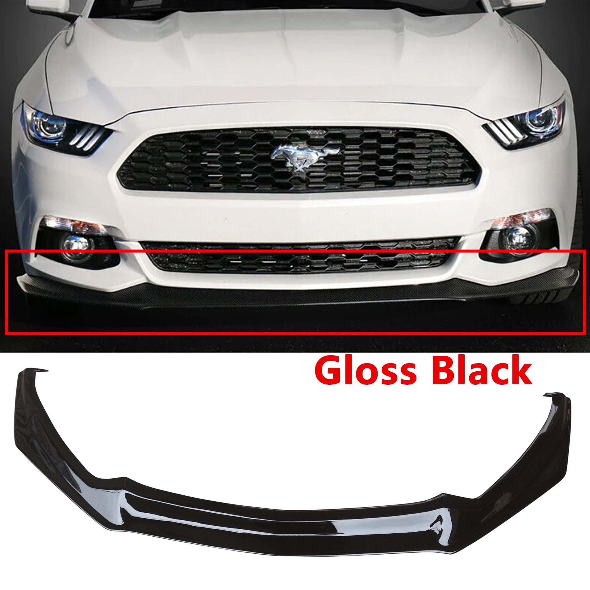 NINTE Front Bumper Lip for 2015 2016 2017 Ford Mustang Gloss Black 1PCS ...