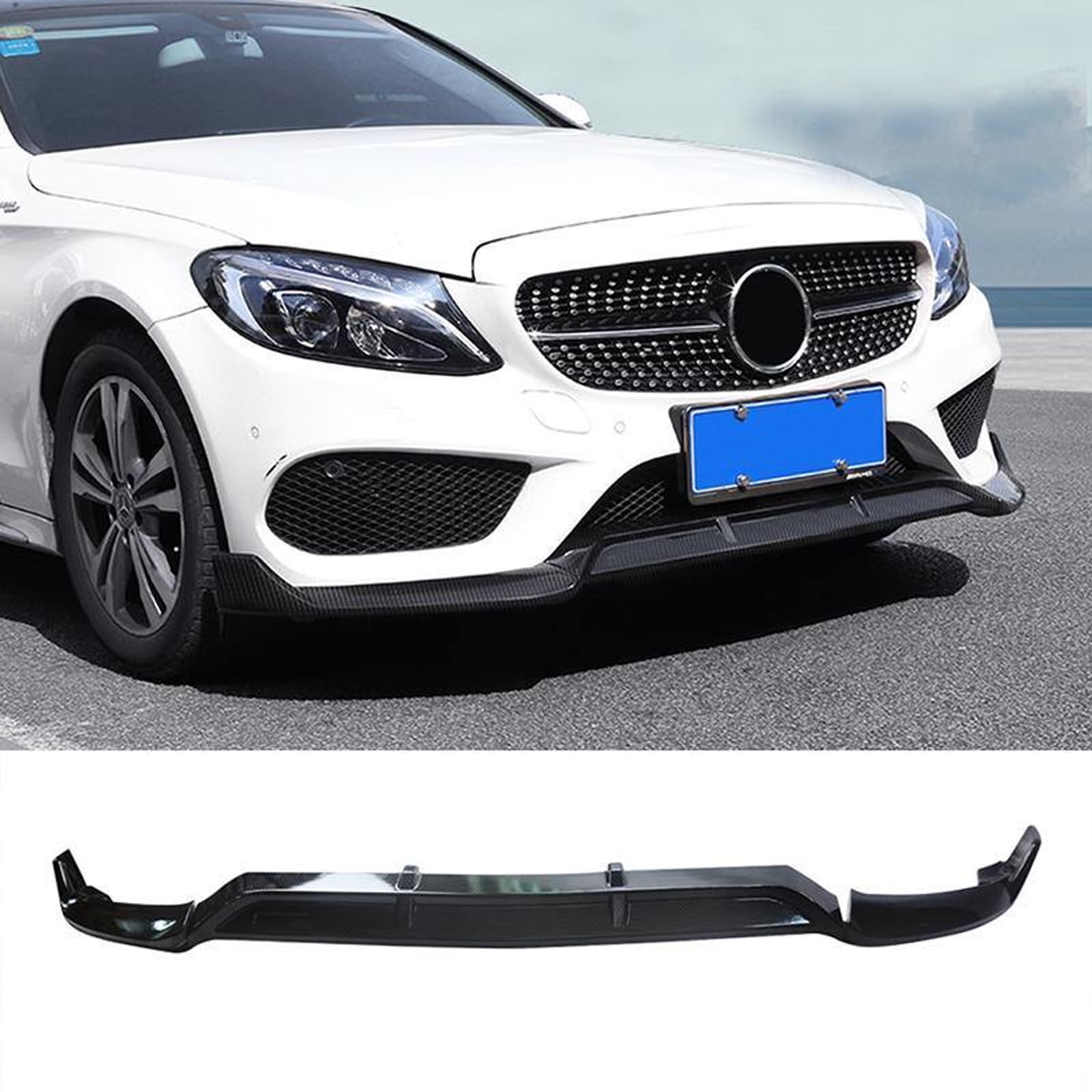 NINTE Front Bumper Lip, Gloss Black, ABS, Fits 2015-2018 Mercedes-Benz ...