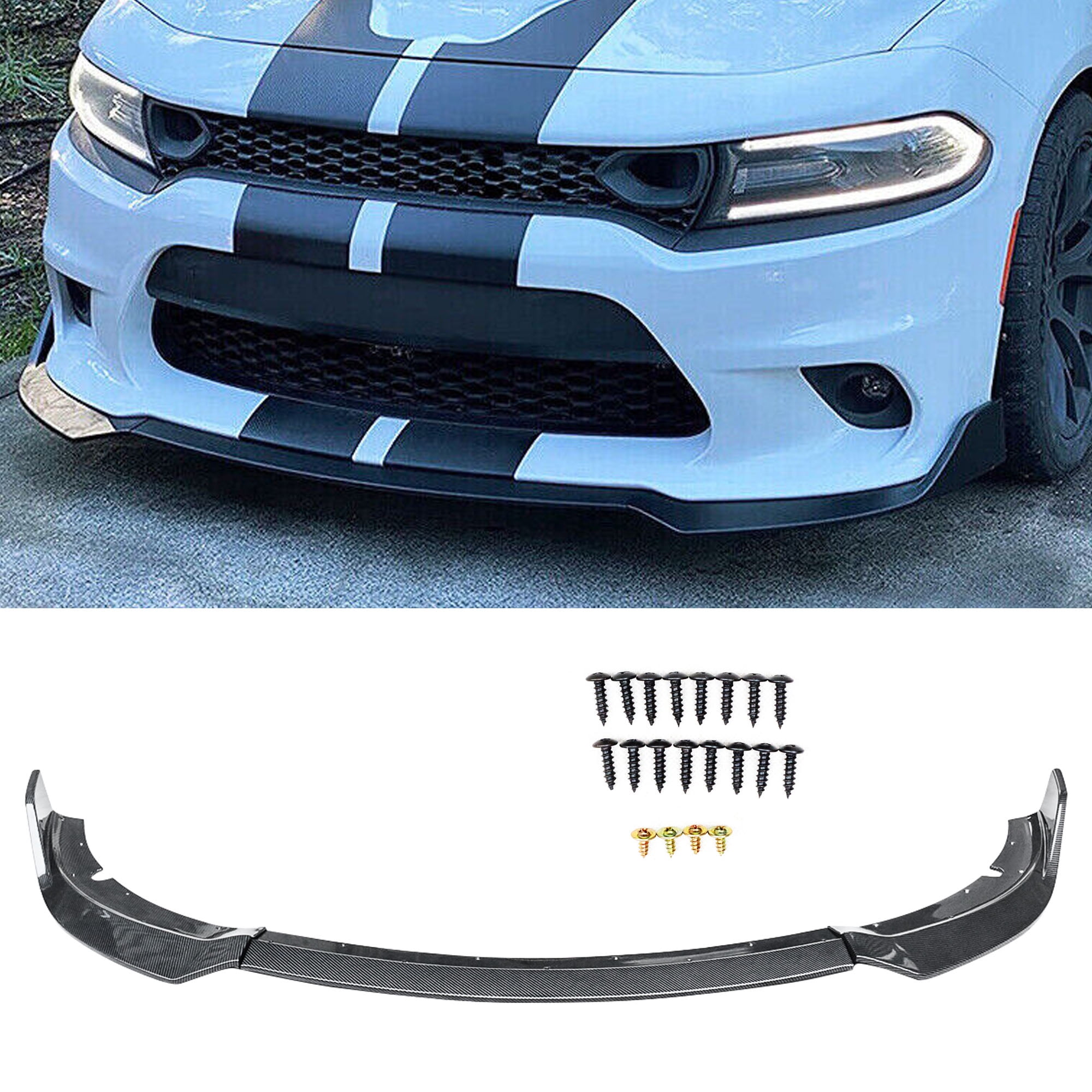 NINTE Front Bumper Lip Splitter for 2015-2022 Dodge Charger SRT Scat Pack, Carbon Fiber Style ...