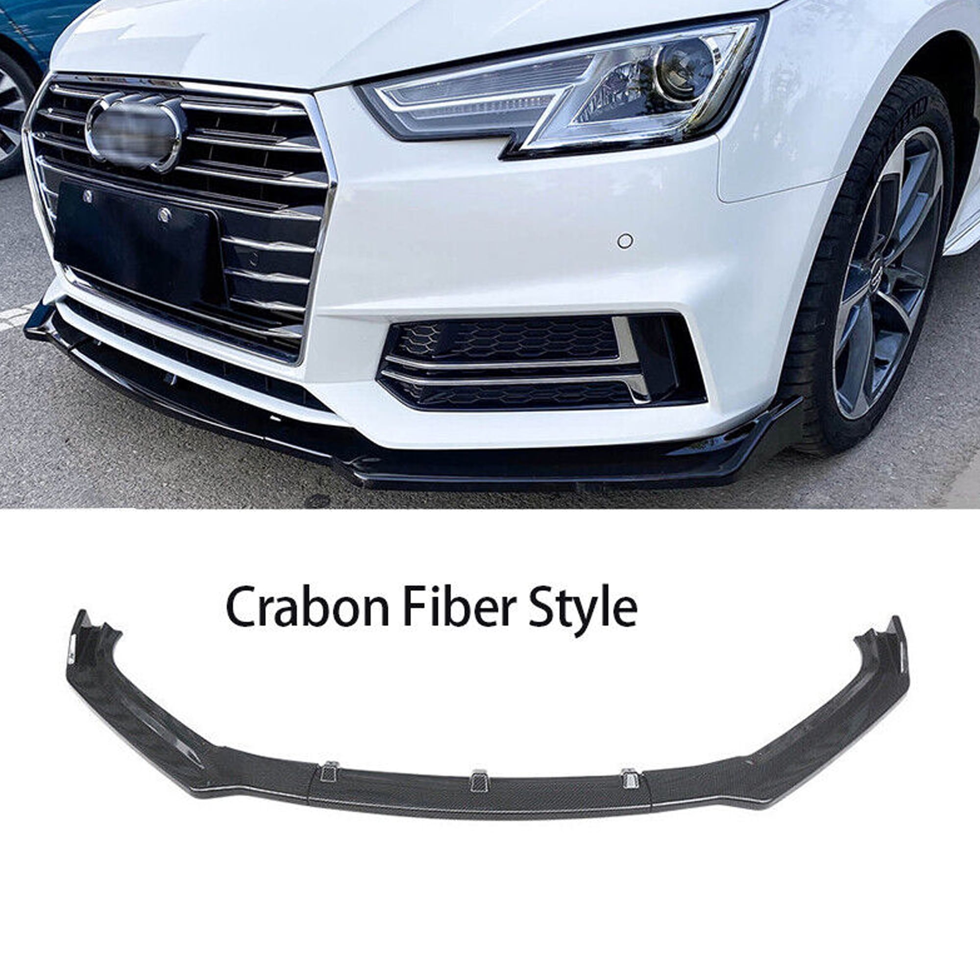 NINTE Front Bumper Lip for 2017 2018 Audi A4 Sport ABS Painted Carbon ...