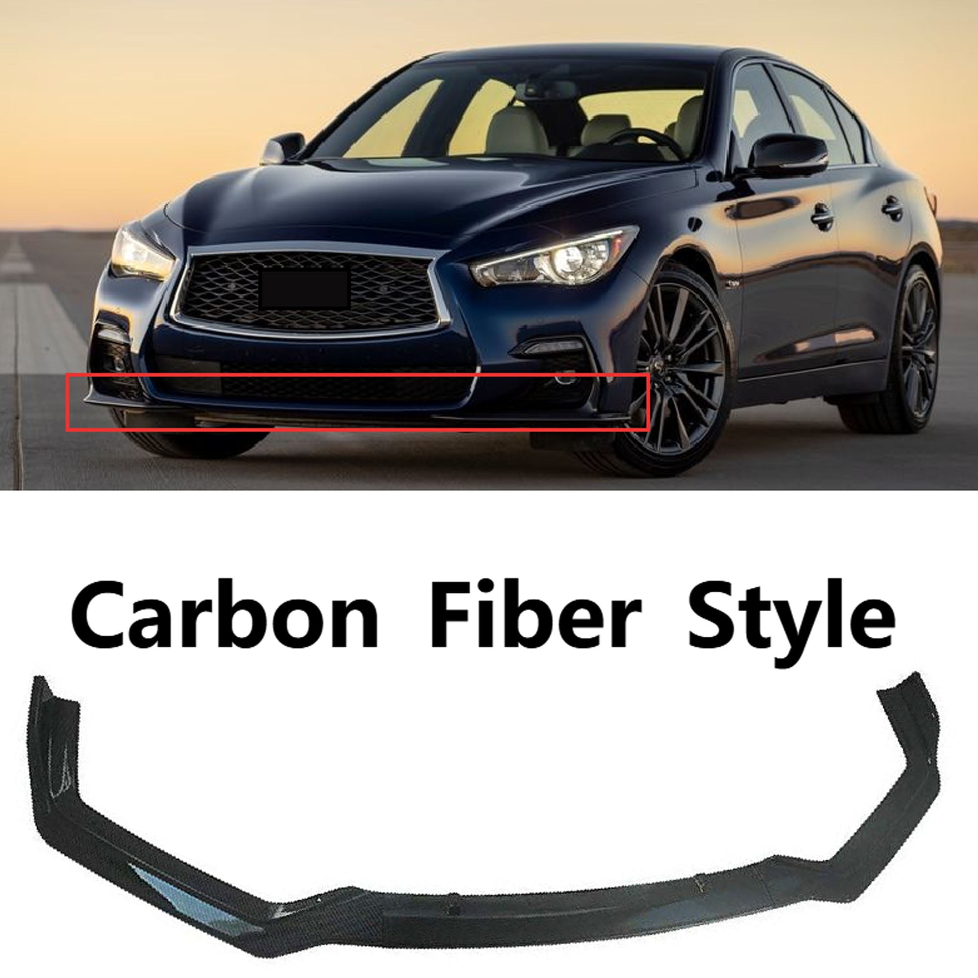 NINTE Front Bumper Lip for Infiniti Q50 Sport 2018-2023 Carbon Fiber ...