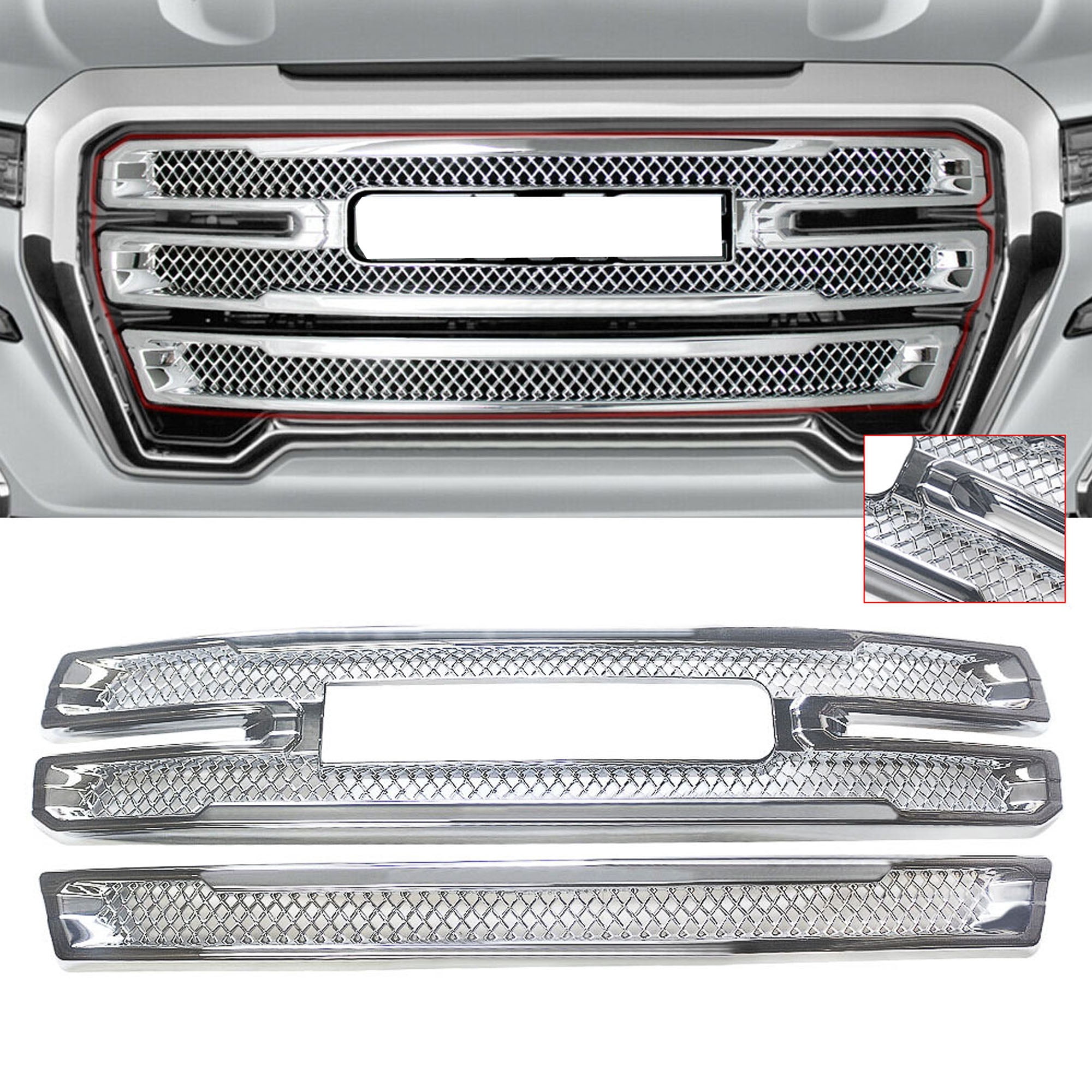 NINTE Front Grille Covers for 2019-2022 GMC Sierra 1500 SLT AT4 Silver ...