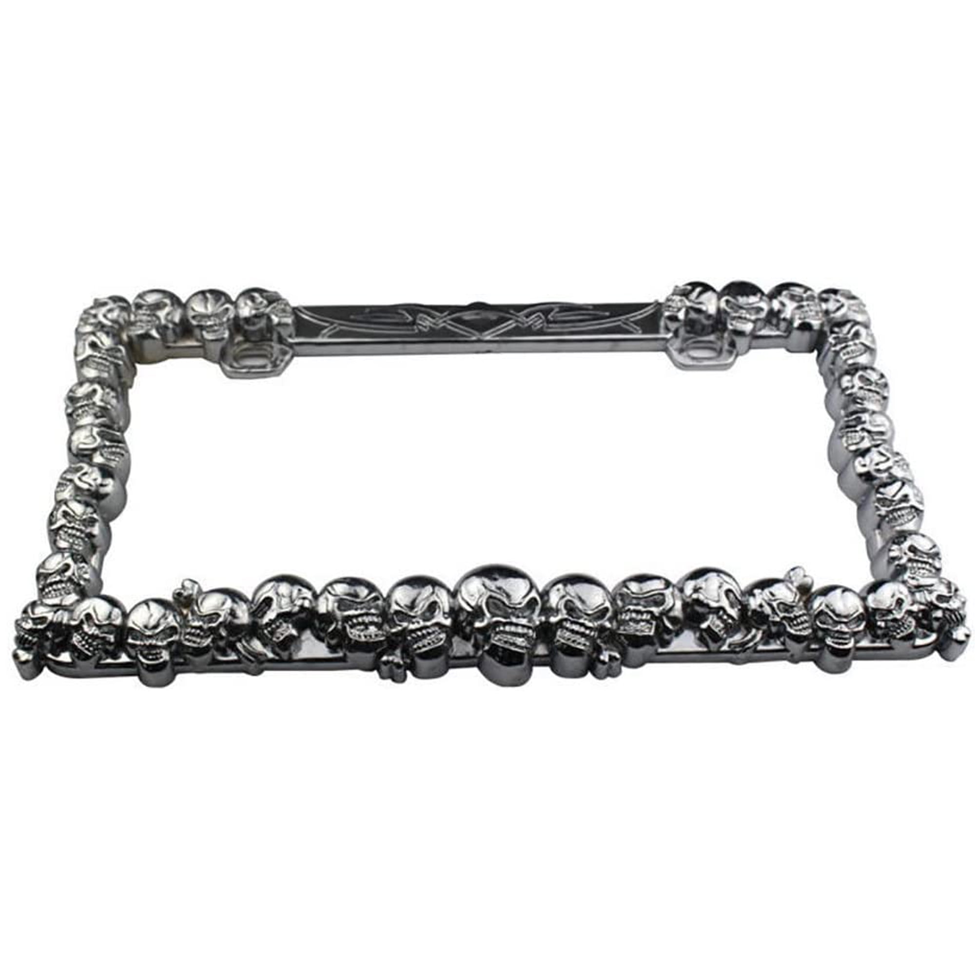 NINTE License Plate Frame Chrome Skull 3D Universal 2 Hole Without Cap ...