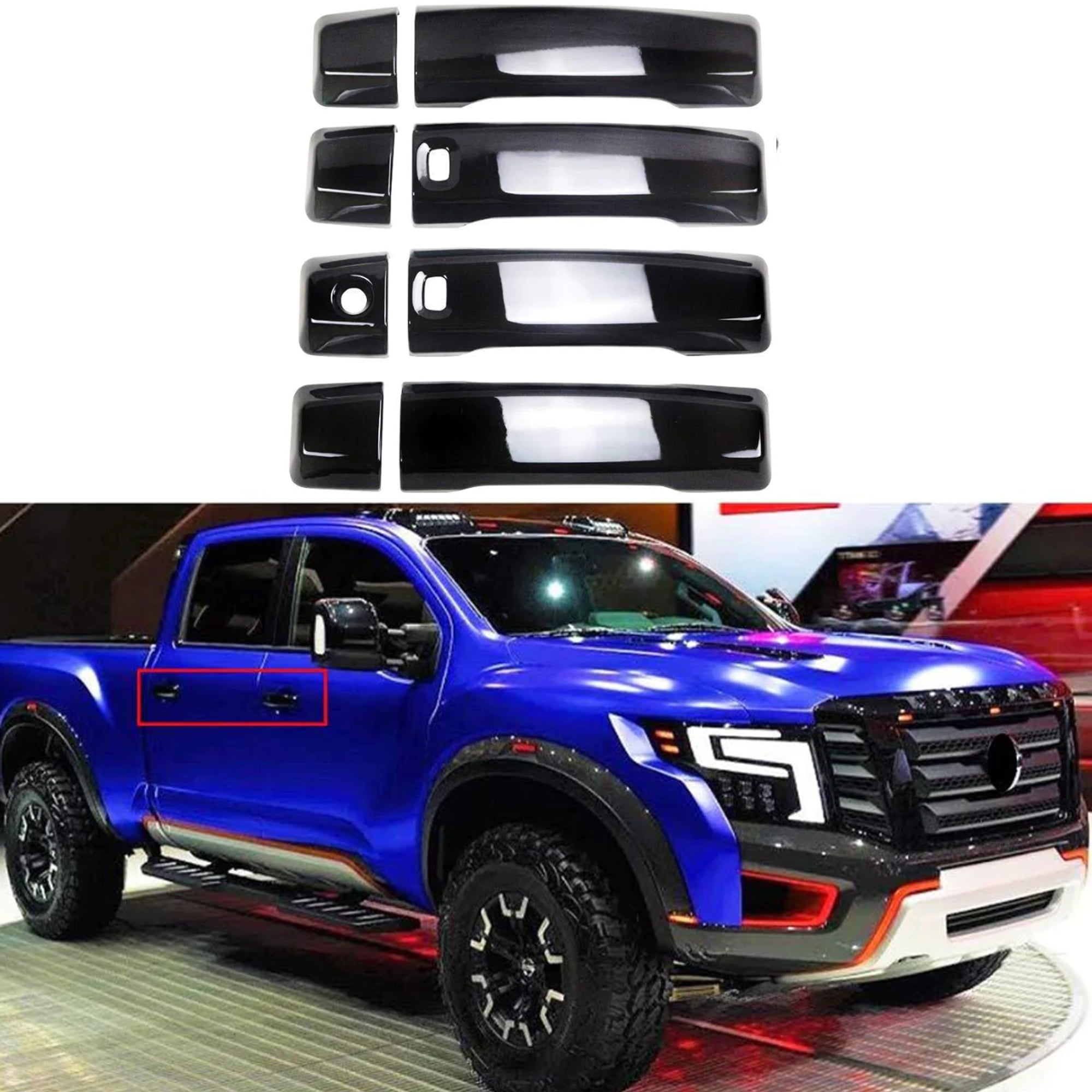 NINTE NINTE Door Handle Covers For 2016-2022 Nissan Titan Gloss Black ...