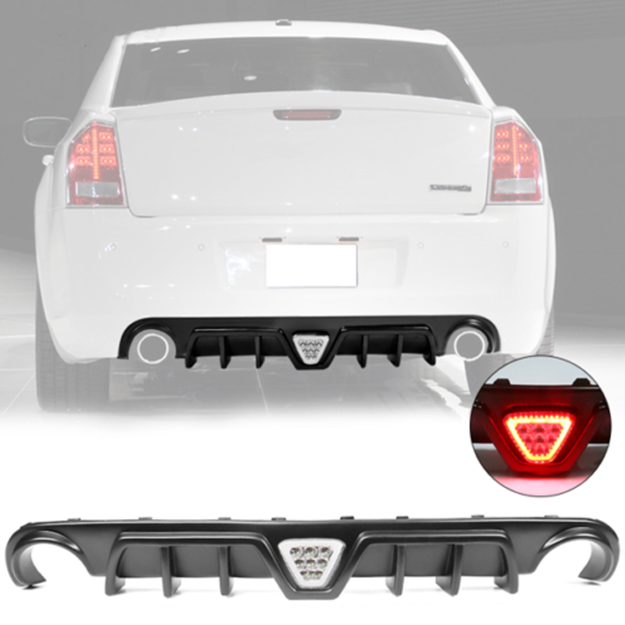 NINTE Rear Diffuser for 2012-2014 Chrysler 300 SRT Matte Black With LED ...