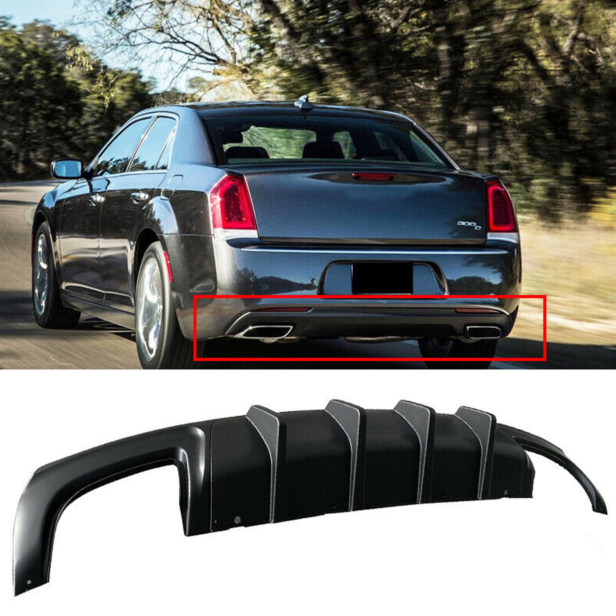 NINTE Rear Diffuser for 2015-2022 Chrysler 300 SRT Back Lip Matte Black ...