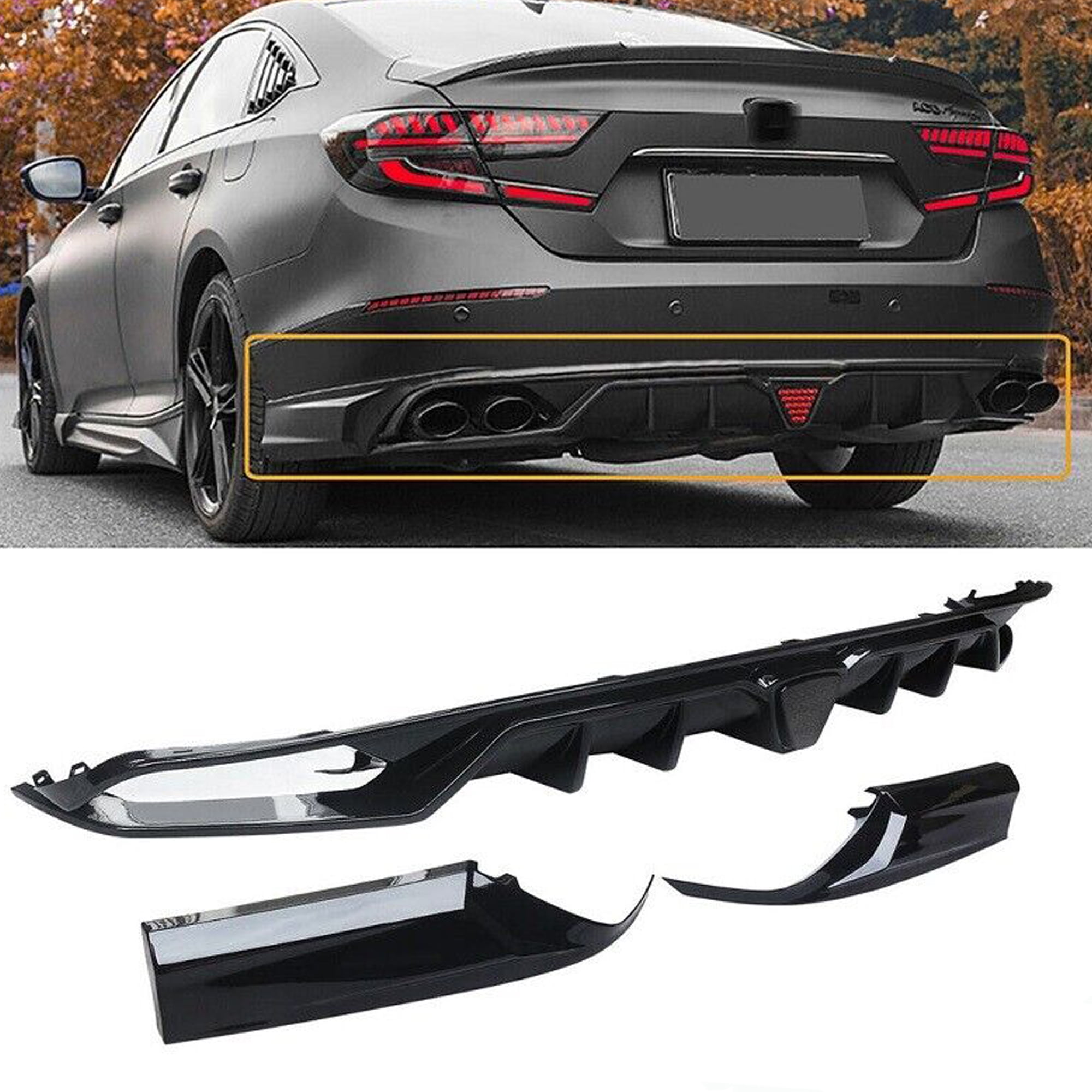 NINTE Rear Diffuser for 2018-2022 Honda Accord W/LED Brake Light Corner ...