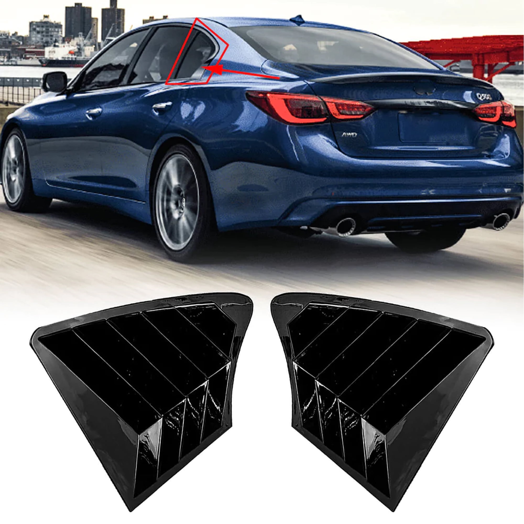 NINTE Rear Side Window Louvers Vent Cover for 2014-2023 Infiniti Q50 ...