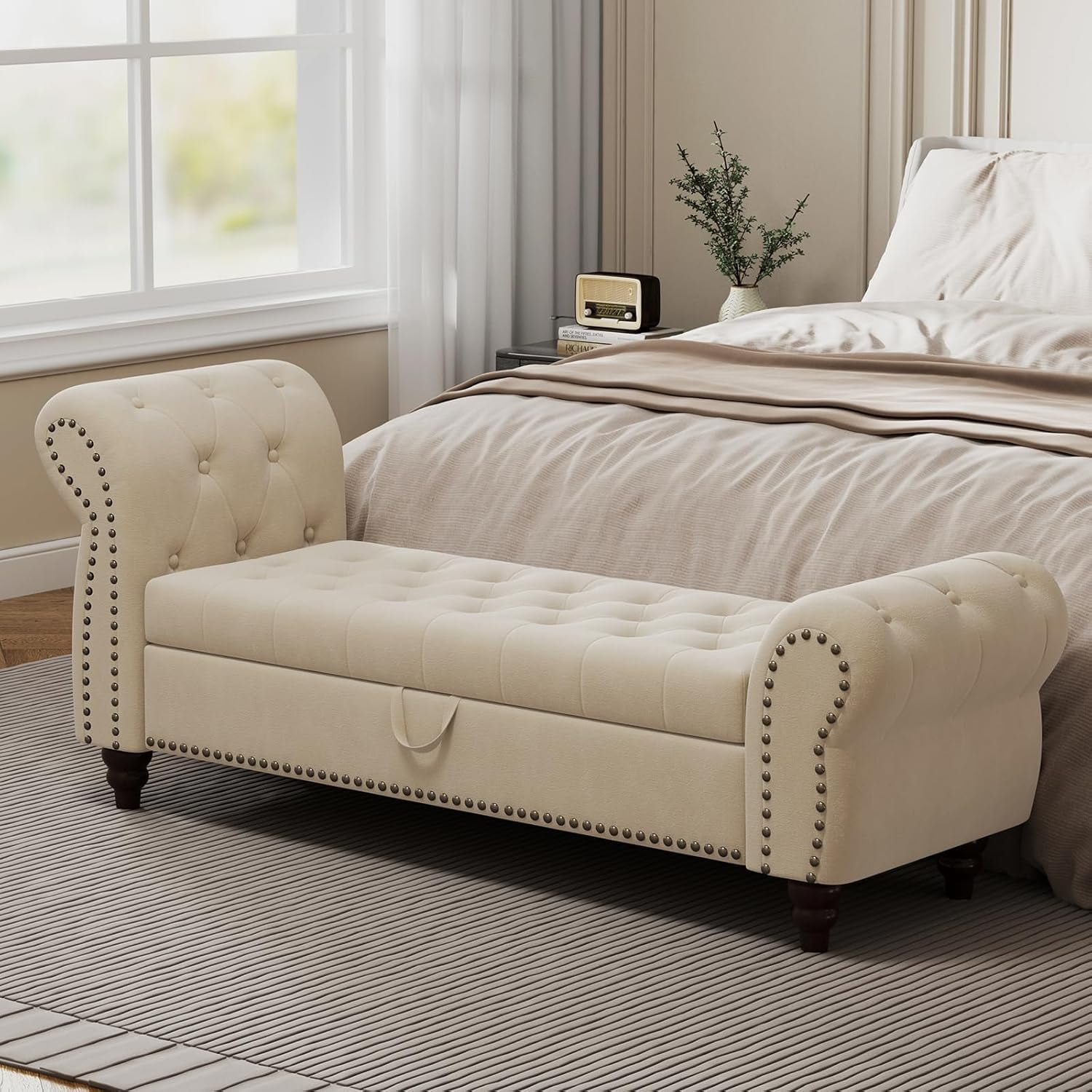 NIOIIKIT 64'' Storage Ottoman Bench, Velvet Upholstered Entryway Bench ...