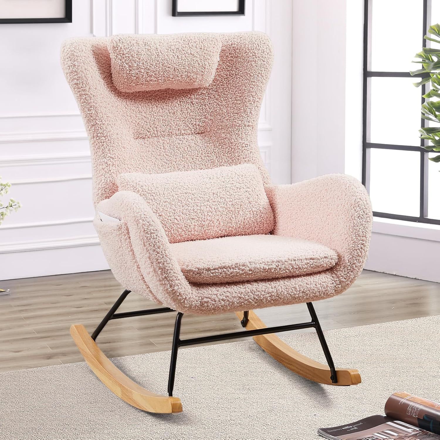 NIOIIKIT Nursery Rocking Chair, Teddy Upholstered Glider Rocker with ...