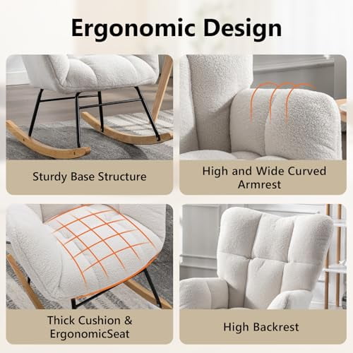 NIOIIKIT Nursery Rocking Chair Teddy Upholstered Glider Rocker Rocking ...
