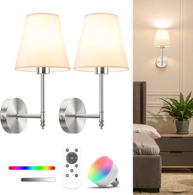 NIORSUN Battery Operated Wall Sconce Set of 2,Gold Rechargeable Wall ...
