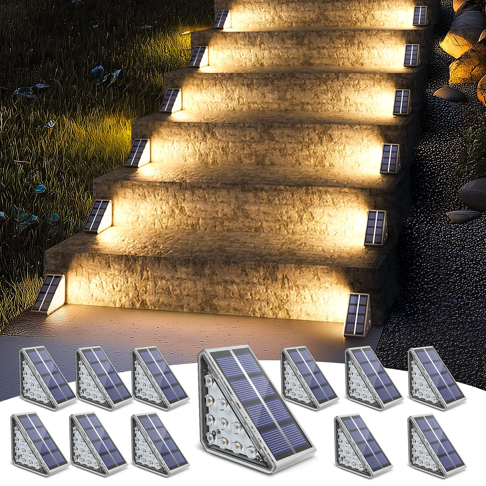 NIORSUN Solar Step Lights for Outside Waterproof IP67,12 Pack Outdoor ...