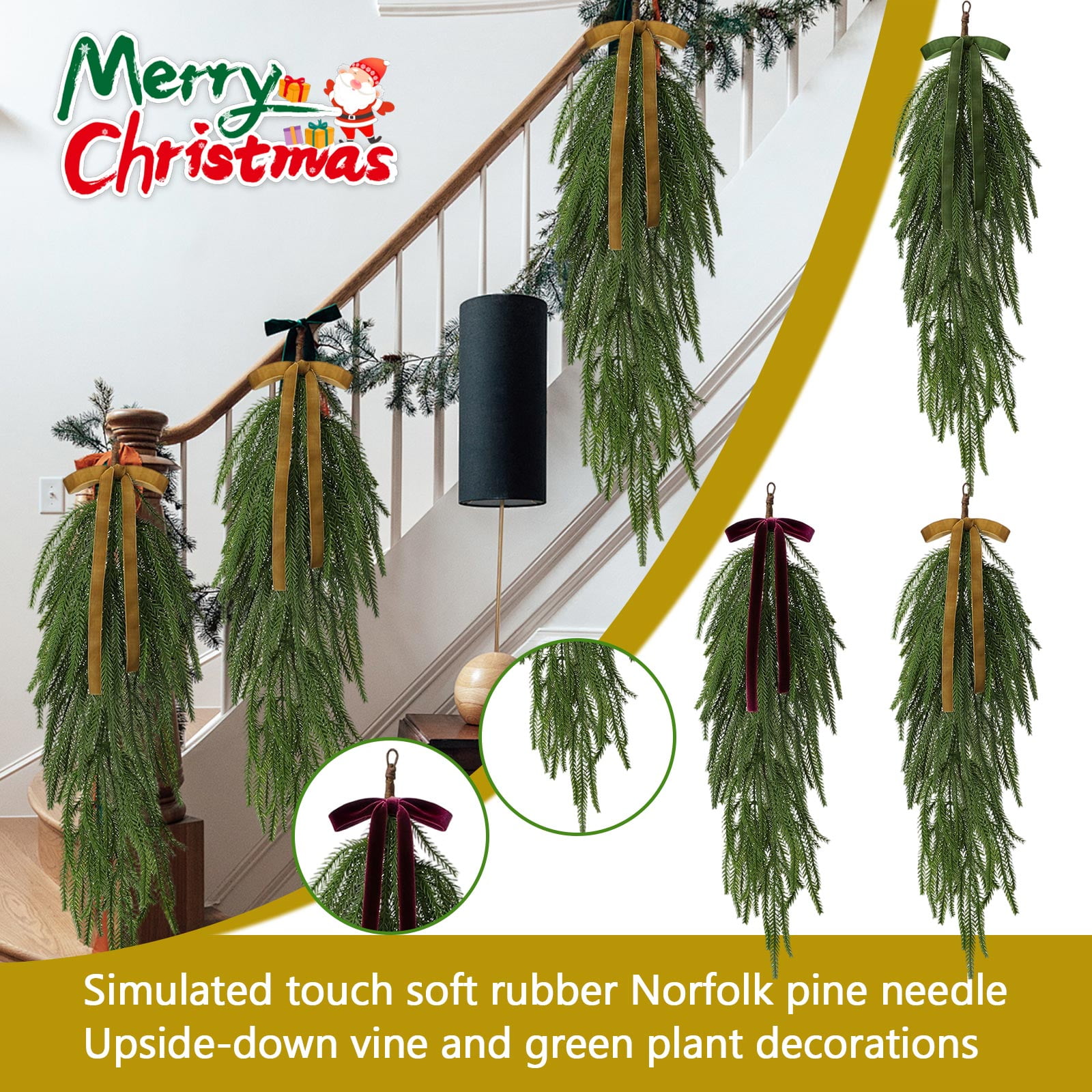 NIRHekf 4 Pack 24 Inch Christmas Teardrop Swags - with Rustic Velvet ...
