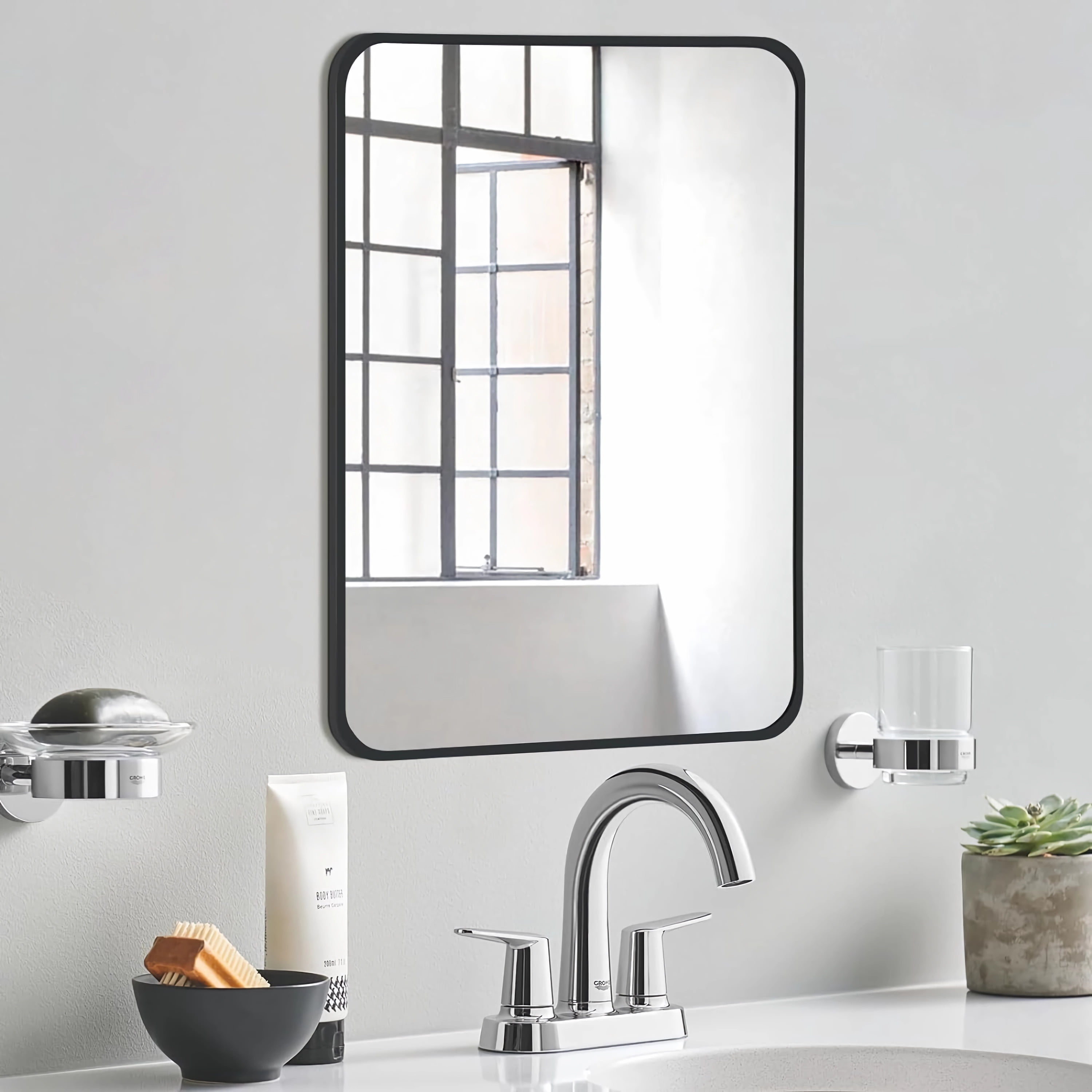 NISHCON Bathroom Mirror 20"x28" Wall Mirror Rounded Corners Hanging ...