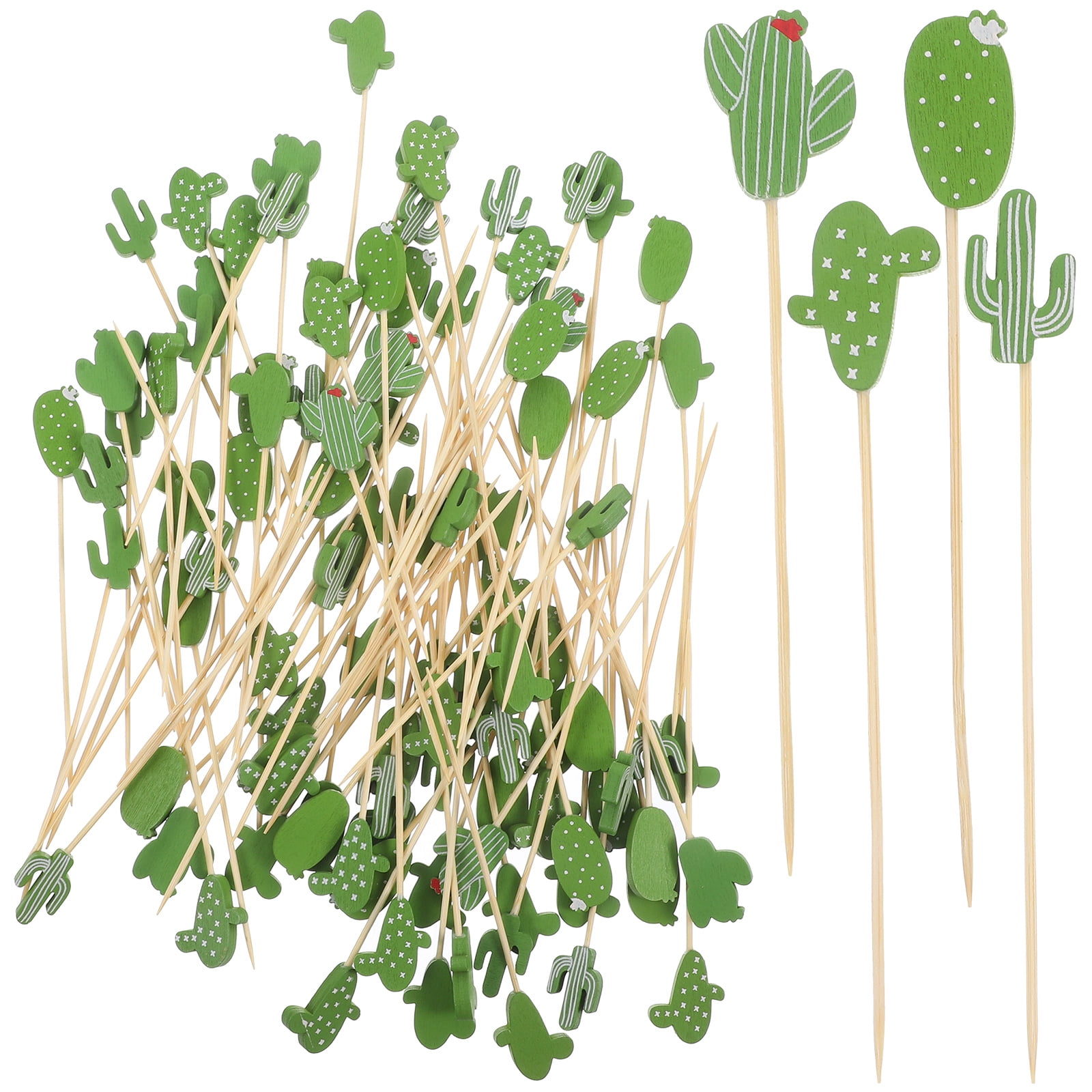 NISHUNA 100pcs Cactus Topper Bamboo Picks Cocktail Picks Bamboo Snack ...