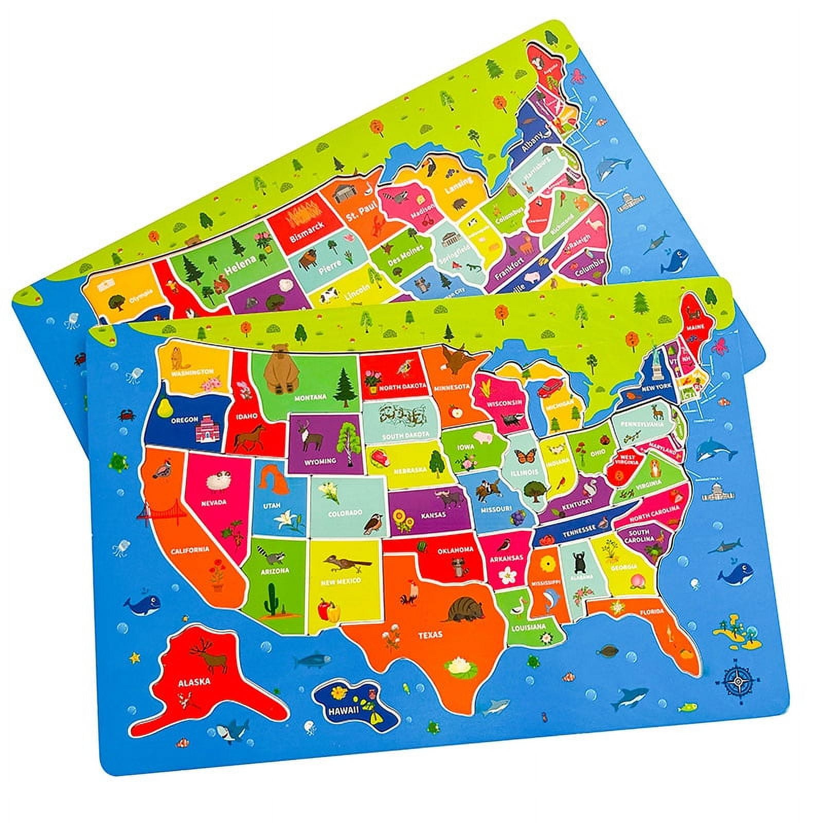 NISHUNA Wooden USA Map Jigsaw Puzzles United States Map Puzzle Us Map ...