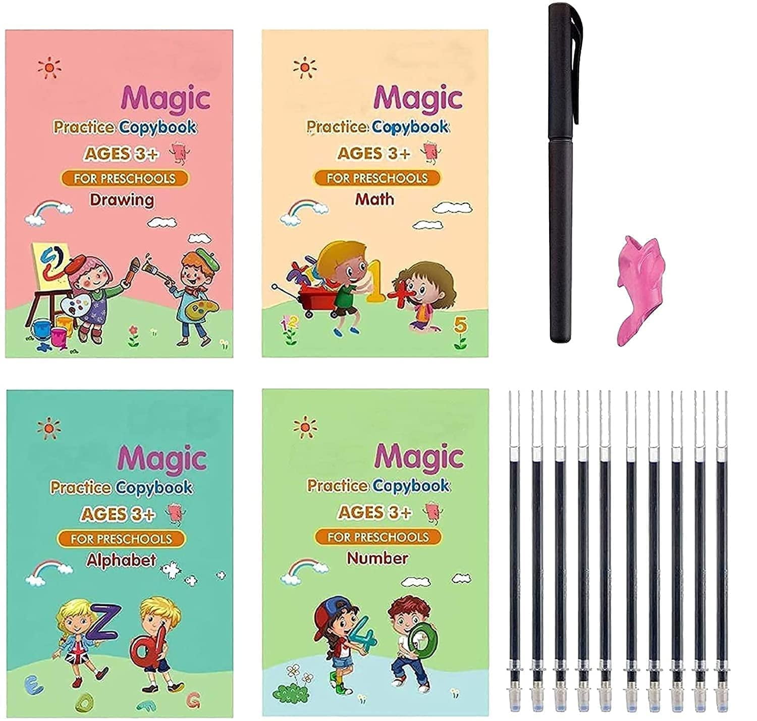 NITAY ENTERPRISE Home Magic Practice Copybook 4 Book 10 Refill 1 Pen 1 Grip Number Tracing Book ...