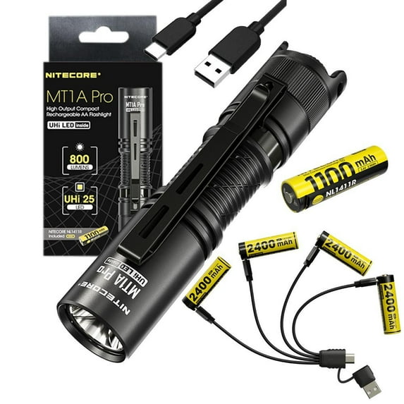 NITECORE MT1A Pro 800 Lumen AA Flashlight + 4x NH2400 AA Rechargeagle ...