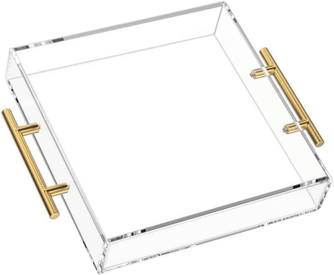 NIUBEE 20x16Inch Large Serving Tray with Handles, Clear Acrylic Tray ...