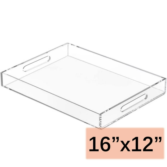 NIUBEE Large 16x12 Clear Acrylic Serving Tray with Handles and Anti ...