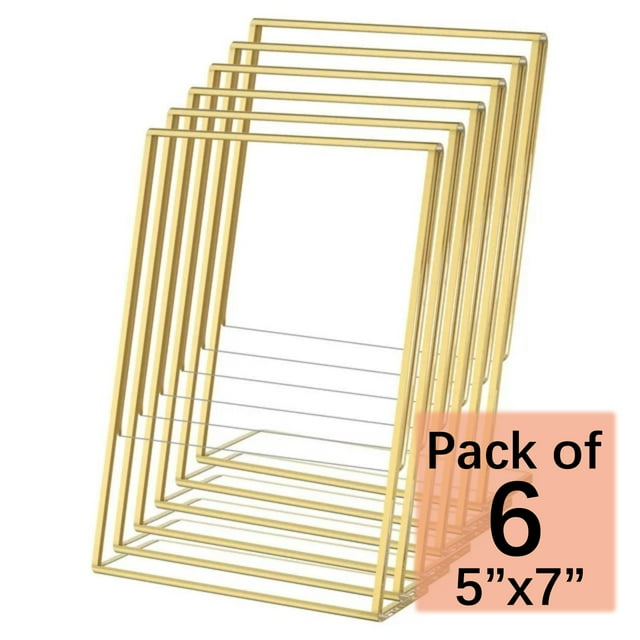 NIUBEE 6 Pack 5 * 7 Acrylic Gold Frame, Wedding Decor, Slanted Back ...