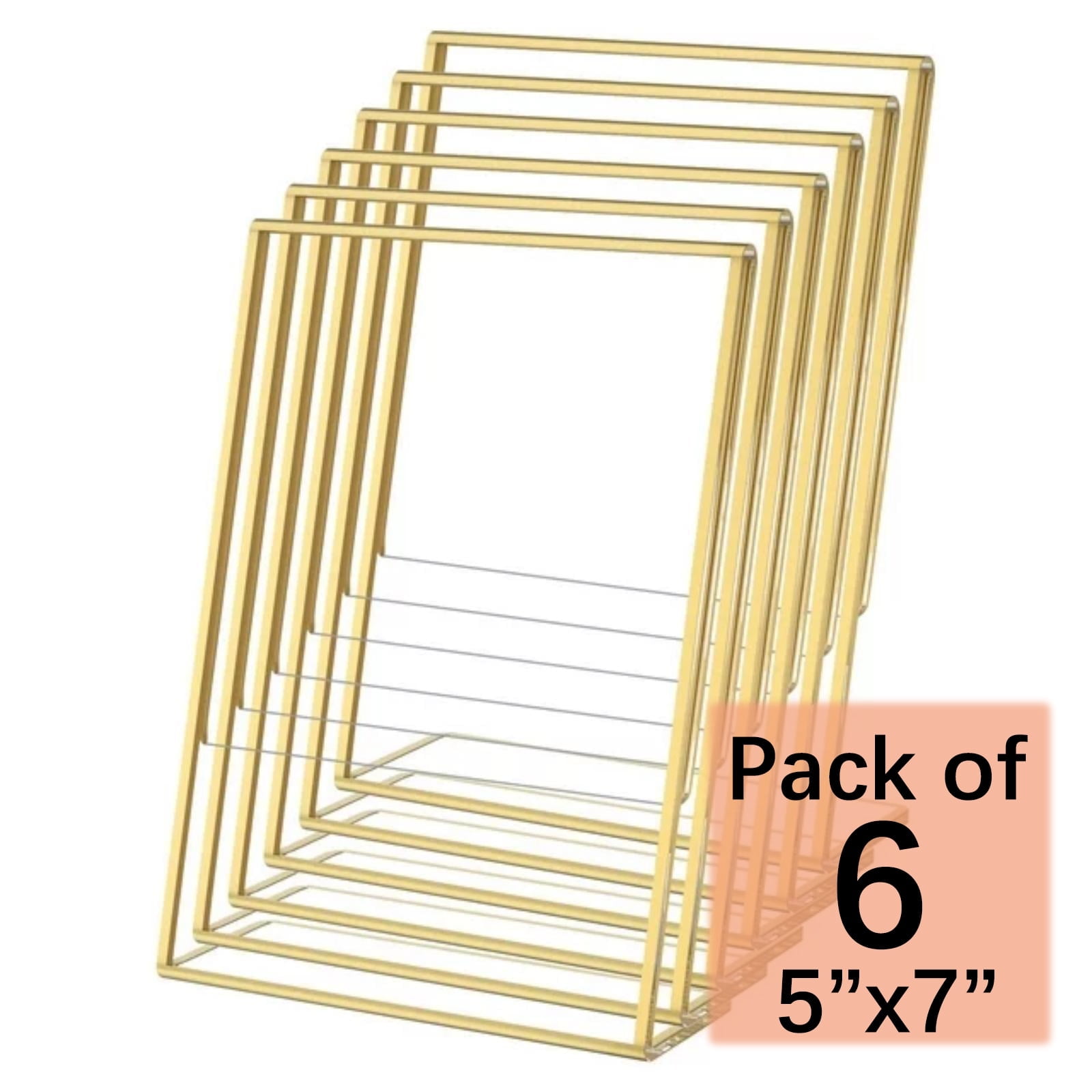 NIUBEE 6 Pack 5 * 7 Acrylic Gold Frame, Wedding Decor, Slanted Back ...