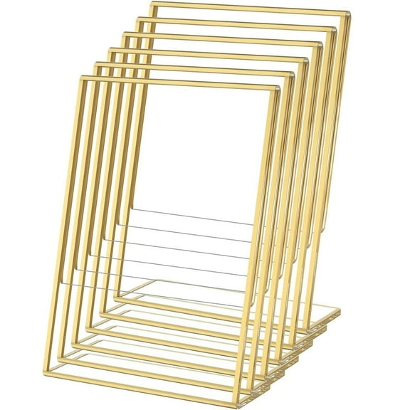 6Pack 6 x 4 Horizontal Clear Acrylic Sign Holder with Gold Borders ...