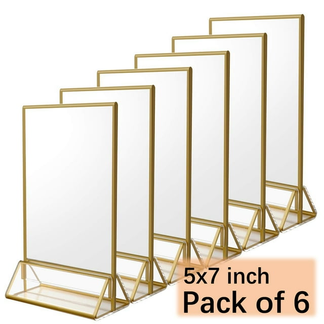 NIUBEE 6Pack 5x7 Gold Acrylic Sign Holder with Table Top, Double Sided ...
