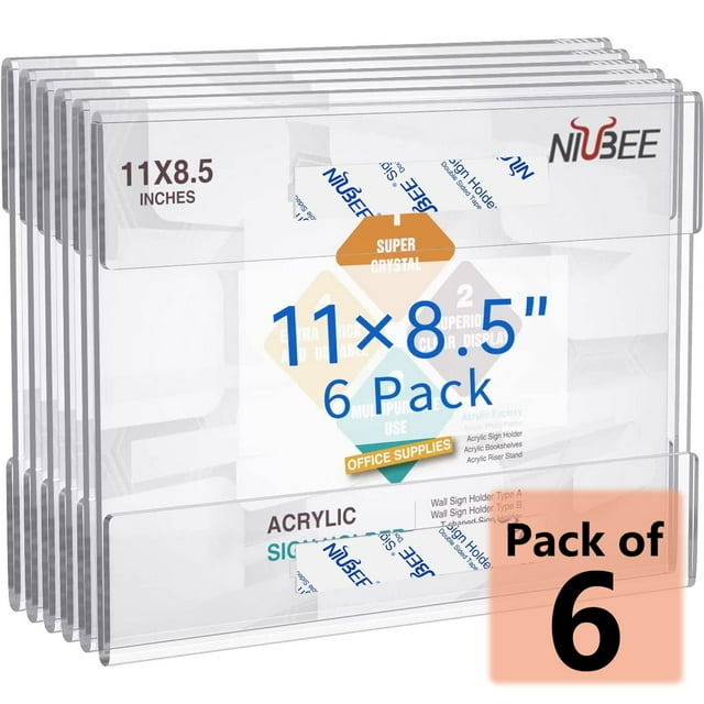 NIUBEE 6-Pack 8.5x11 Wall Mount Acrylic Sign Holder, 3M Tape Adhesive ...