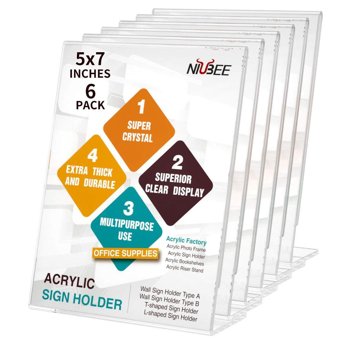 NIUBEE 6Pack 5x7'' Clear Acrylic Sign Holder, Slant Back for Business ...