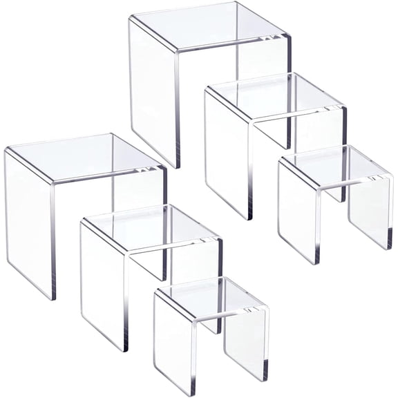 6 Collectible Acrylic Display Show Cases with Red Plastic Bases with 3 ...