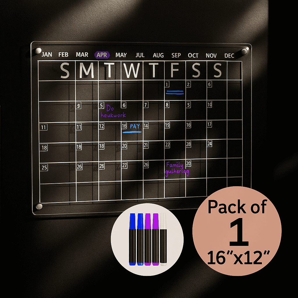 NIUBEE Dry Erase Calendar Acrylic Calendar for Fridge,Clear Monthly ...