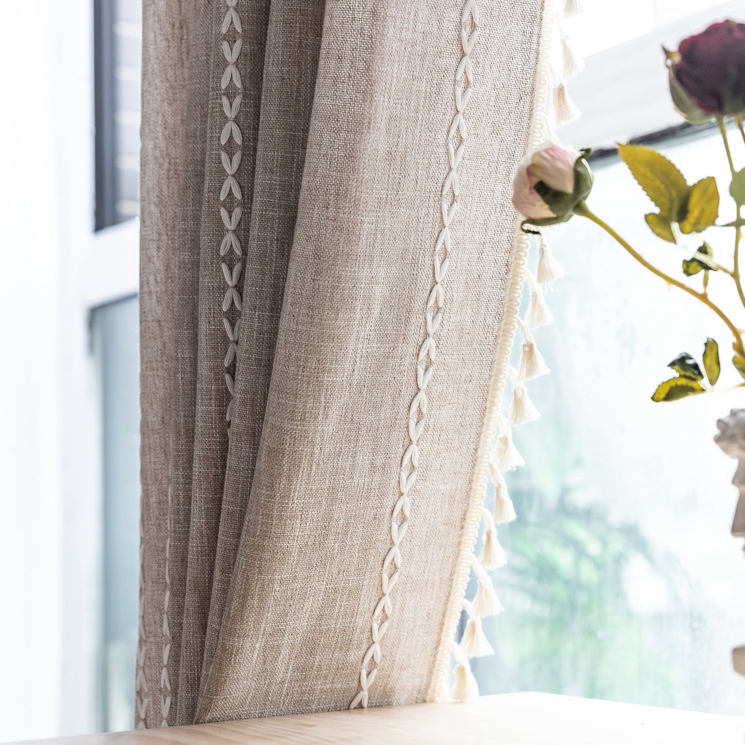 NIUBIER Boho Curtains,Semi-Blackout French Country Linen Hollow ...